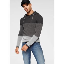 Bruno Banani Herren Kapuzenpullover, grau, Gr. XXL, gestreift, Feinstrick, Obermaterial: 50% Baumwolle, 50% Polyacryl, Pullover, im trendigen