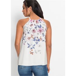 bonprix Damen Blusentopwollwei&szlig; gebl&uuml;mt, Gr. 50, bedruckt, gebl&uuml;mt, Web, Obermaterial: 100% Viskose, Blusen, A-Linien-Passform, aus Viskose, &auml;rmellos