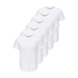 Only & Sons ONLY & SONS Herren Rundhalsshirt "ONSJEFF LONGY SS TEE 5-PACK OTL", wei&szlig;, Gr. L, unifarben, Jersey, Obermaterial: 60% Baumwolle, 40% Polyester, Shirts