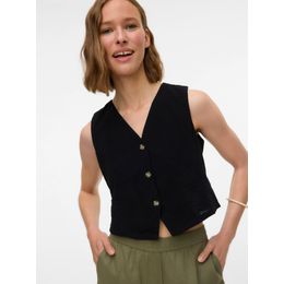 V&eacute;ro Moda VERO MODA Damen Kurzweste "VMCAIA SL VEST WVN NOOS", schwarz, Gr. L, unifarben, Web, Obermaterial: 90% Baumwolle, 10% Leinen, Westen, Baumwolle mit