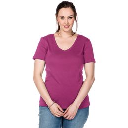 sheego Damen T-Shirt "T-Shirt"magenta, Gr. 52, unifarben, 100% Baumwolle, Shirts