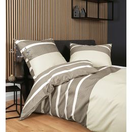 Bettw&auml;sche Janine, beige, Mako-Satin, Obermaterial: 100% Baumwolle, Bettw&auml;sche, "J. D.", Bettw&auml;sche im Streifen-Design in verschiedenen Qualit&auml;ten