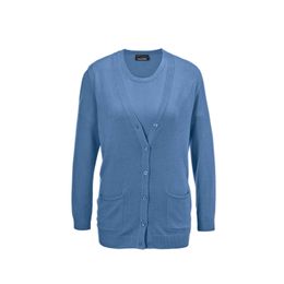 GOLDNER Damen Strickpullover "Kurzgr&ouml;&szlig;e Strickset aus Jacke, Halbarmpullover", blau, Gr. 21, Obermaterial: 50% Baumwolle CO. 50% Polyacryl PAN.,