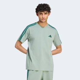 Herren T-Shirt "ESSENTIALS 3-STREIFEN, SINGLE JERSEY, BRANDING LINKE SCHULTER", gr&uuml;n, Gr. S, adidas Sportswear, Obermaterial: 100% Baumwolle, Shirts