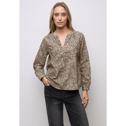 Street One Damen Langarmbluse, beige, Gr. 34, Web, 100% Baumwolle, Blusen, mit geschlitztem Rundhalsausschnitt