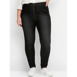 sheego Damen Jeansleggings, schwarz, Gr. 58, unifarben, 81% Baumwolle, 17% Polyester, 2% Elasthan, Jeans