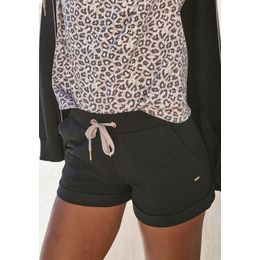 Lascana Damen Shorts, Gr. 44, schwarz, Sweatware, Obermaterial: 60% Baumwolle, 40% Polyester, unifarben, Hosen, mit Rippb&uuml;ndchen und Umschlagsaum,