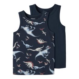 name it Jungen Unterhemd "NMMTANK TOP 2P NAVY DINO NOOS", Gr. 110, blau, Jersey, Obermaterial: 95% Baumwolle, 5% Elasthan, bedruckt, unifarben,