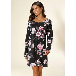 Damen Nachthemd, VIVANCE DREAMS BY LASCANA, Gr. 32, schwarz, Single Jersey, Obermaterial: 100% Baumwolle, gebl&uuml;mt, Kleider, mit gro&szlig;em Blumendruck