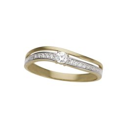 Firetti Damen Goldring "Schmuck Geschenk Gold 333 bicolor, mehrreihige Optik", 17, Gelbgold 333, 2mm, wei&szlig;, Gelbgold 333, Fingerringe, mit Zirkonia