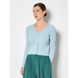 Apricot Damen Cardigan "Gerippte Strickjacke mit Wellenkante", blau, Gr. 40, uni, Strick, Obermaterial: 60% Polyester PES. 35% Viskose CV. 5%