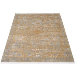 Teppich, B:120cm H:8mm L:170cm, gold, OCI DIE TEPPICHMARKE, Polyacryl, Viskose, Wohnzimmer, Teppiche, "COLOUR TADI", Glanz Viskose, mit Fransen, Hoch
