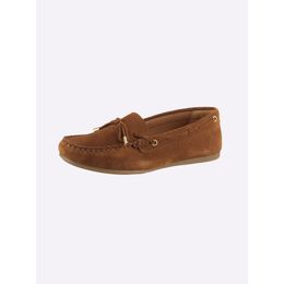 Heine Damen Slipper, Gr. 41, braun, Leder, Rindsleder, Veloursleder, Schuhe
