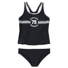 Kangaroos M&auml;dchen Tankini "Sporty", schwarz, Gr. 170, kontrastfarbene Details, unifarben, Polyamid, Bikini-Sets, mit sportlichem Frontdruck
