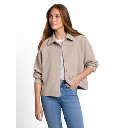 Damen Langarmbluse, beige, Gr. M, Tom Tailor Denim, unifarben, Cord, Obermaterial: 100% Polyester, Blusen, Cord-Overshirt mit Knopfleiste