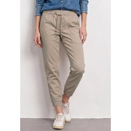 Street One Damen Jogger Pants, beige, Gr. 38, unifarben, Web, 97% Baumwolle, 3% Elasthan, Hosen, aus Baumwolle mit Stretchanteil