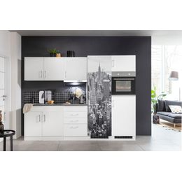 K&uuml;chenzeile KOCHSTATION, B:280cm H:200cm T:60cm, wei&szlig;, Komplettk&uuml;chen-Sets, "KS-Paris &ndash; K&uuml;chen mit einzigartigen Fotomotiven auf den Fronten", Breite
