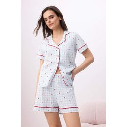 Trendyol Short Pajama Set female size XL Light blue / Red / White