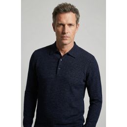 OLYMP Herren Polokragenpullover, blau, Gr. S, Strick, Obermaterial: 100% Baumwolle, Pullover, strukturiert, normale Passform