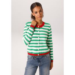 Aniston CASUAL Damen Strickjacke, bunt, Gr. 42, gemustert, geringelt, gestreift, Strick, Obermaterial: 100% Baumwolle, Strickjacken, im trendigen