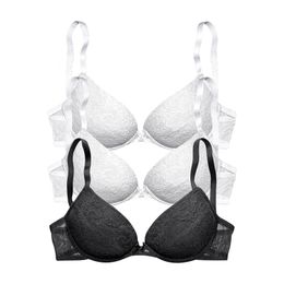 Damen Push-up-BH, PETITE FLEUR BY LASCANA, Gr. 70, schwarz-wei&szlig;, Spitze, Obermaterial: 64% Baumwolle, 31% Polyamid, 5% Elasthan, BHs, mit B&uuml;gel und