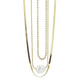 Adelia&acute;s ADELIA ́S Damen Kette ohne Anh&auml;nger "Halskette &ndash; Schlangenkette aus Edelstahl mit Perle 45+5", 50cm, Edelstahl, gold, Edelstahl, Halsketten, Ideal als