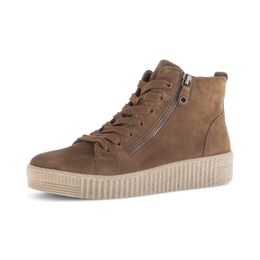 Gabor Damen Sneakerboots, Gr. 41, braun, Ziegenveloursleder, unifarben, Schuhe, Plateau, Stiefelette, Schn&uuml;rboots mit Ziern&auml;hten