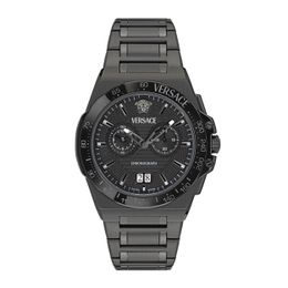 Versace Herren Chronograph "GRECA REACTION", schwarz, Armbanduhren, Quarzuhr, Armbanduhr, Herrenuhr, Swiss Made, Edelstahlarmband, analog
