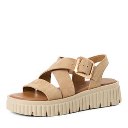 Tamaris Damen Sandalette, Gr. 38, beige, Veloursleder, unifarben, Schuhe, Plateau, Riemchensandale, Sommerschuh mit Touch It-Ausstattung