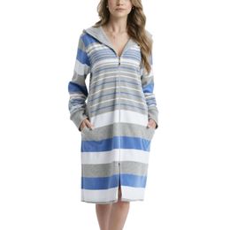 Damenbademantel AQUARTI, blau, Obermaterial: 80% Baumwolle CO. 20% Polyester PES., Hausm&auml;ntel, "Bademantel Aquarti Damen Frottee Bademantel Gestreift