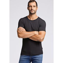 LINDBERGH Herren Kurzarmshirt "T-Shirt (Kurzarm) Slim Fit", schwarz, Gr. XXXL, unifarben, Obermaterial: 70% Viskose, 25% Baumwolle, 5% Elasthan,