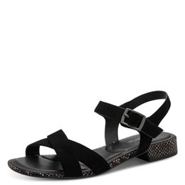 Tamaris Damen Sandalette, Gr. 36, schwarz, Leder, unifarben, Schuhe, Blockabsatz, Sommerschuh, Riemchensandale mit Kreuzbandage