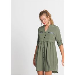 bonprix Damen Hemdblusenkleid, gr&uuml;n, Gr. 40, Web, Obermaterial: 70% Viskose, 30% Lyocell, Kleider, mit langem Arm und Riegel-Knopf-Element, mit
