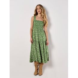 Apricot Damen Midikleid "Gestuftes Kleid mit Orchideenprint", gr&uuml;n, Gr. 34, gebl&uuml;mt, gewebt, Obermaterial: 100% Viskose CV., Kleider, mit Smokdetails