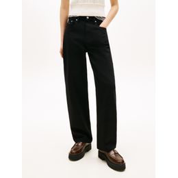 Tommy Jeans Damen Straight-Jeans "LAYLA HR SLIM STR", schwarz, Gr. 31, unifarben, Denim/Jeans, Obermaterial: 99% Baumwolle, 1% Elasthan, Jeans, High