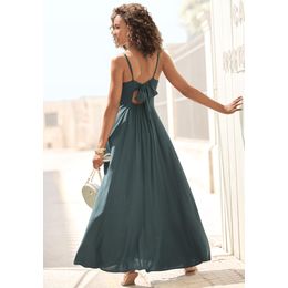 Lascana Damen Maxikleid "Cut-Out am R&uuml;cken aus leichter Webware", gr&uuml;n, Gr. 42, unifarben, Web, Obermaterial: 100% Viskose, Kleider, Elegantes