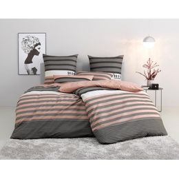 Bettw&auml;sche OTTO HOME, rot, Polycotton recycelt, Obermaterial: 52% Polyester, 48% Baumwolle, Bettw&auml;sche, "Majoran", gestreifte Bettw&auml;sche in 4