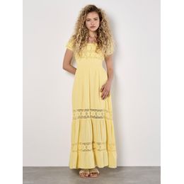 Apricot Damen Maxikleid "Maxikleid im Milchm&auml;dchen-Stil", gelb, Gr. 38, gebl&uuml;mt, gewebt, Obermaterial: 100% Baumwolle CO., Kleider, mit Blumen-Spitze