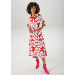 Aniston CASUAL Damen Maxikleid, wei&szlig;, Gr. 46, bedruckt, gebl&uuml;mt, Web, Obermaterial: 100% Viskose, Kleider, mit gro&szlig;fl&auml;chigen, grafischen Bl&uuml;ten