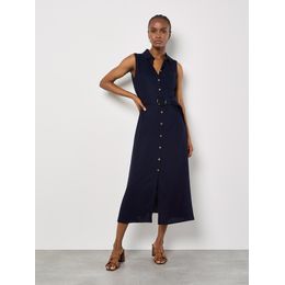 Apricot Damen Midikleid "Midikleid aus Leinenmischung", blau, Gr. 40, uni, gewebt, Obermaterial: 73% Viskose CV. 27% Leinen LI., Kleider, mit G&uuml;rtel