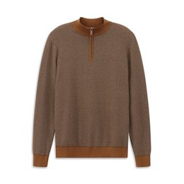 Bugatti Herren Troyer "Regular Fit", braun, Gr. L, Strukturmuster, Strick, 100% Baumwolle, Pullover, mit drei-farbiger Struktur