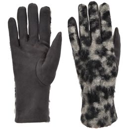 styleBREAKER Damen Baumwollhandschuhe "Touchscreen Handschuhe mit Leoparden Muster", grau, Modisch, Obermaterial: 5% Elasthan EL. 95% Polyester PES.,
