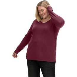 sheego Damen V-Ausschnitt-Pullover in flauschiger Qualit&auml;t bordeaux Gr&ouml;&szlig;e 44/46