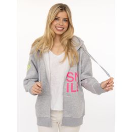 Zwillingsherz Damen Kapuzensweatjacke ""Alissa"", grau, Gr. S, bedruckt, bestickt, unifarben, Sweatware, Obermaterial: 50% Baumwolle, 50% Polyester,