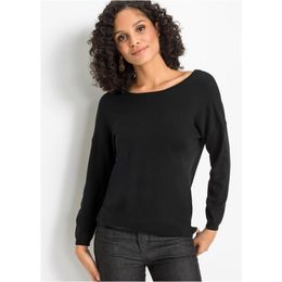 bonprix Damen Strickpullover, schwarz, Gr. 56, unifarben, Feinstrick, Obermaterial: 80% Viskose, 20% Polyamid, Pullover, Viskose-Feinstrick,