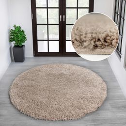 Hochflor-Teppich OTTO HOME, H:45mm &Oslash;:140cm, beige, Kunstfaser, Teppiche, "Viva Shaggy, in Standard- und Premium-Qualit&auml;t, 30 mm oder 45 mm H&ouml;he", Uni