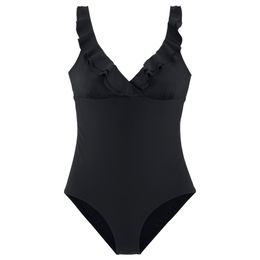 JETTE Damen Badeanzug, schwarz, Gr. 38, unifarben, Polyamid, Badeanz&uuml;ge, mit eleganter R&uuml;sche und Shaping-Effekt