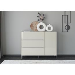 Sideboard, B:137cm H:108cm T:42cm, beige, SET ONE BY Musterring, Glas, Holzwerkstoff, Wohnzimmer, Sideboards, "Reno", Mit Winkelfu&szlig; in diversen