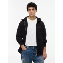 Tommy Jeans Herren Kapuzensweatjacke "TJM REGULAR DNA BACKPRINT FULLZIP", schwarz, Gr. S, Sweatware, Obermaterial: 80% Baumwolle, 20% Polyester,