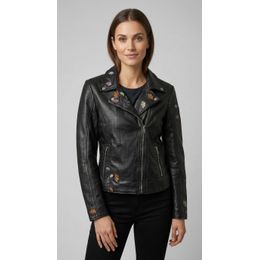 Mauritius Damen Lederjacke "MWFloral", schwarz, Gr. XXXL, bestickt, Obermaterial: 100% Schafsleder. Futter: 100% Baumwolle. &Auml;rmelfutter: 100%